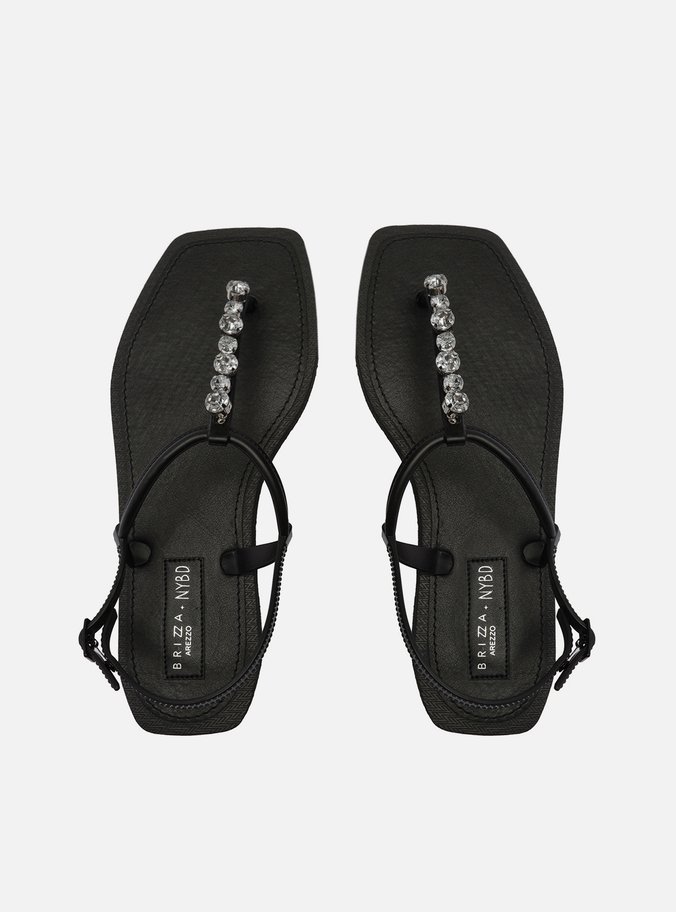 Sandália Rasteira Preto Slim Recouro Pedrarias | Arezzo