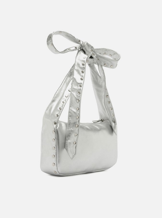 Bolsa Tiracolo Prateada Couro Média Laço | Arezzo