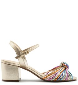 Sandália Metal Salto Bloco Nó Platino e Colorida | Arezzo