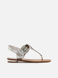 Sandália Rasteira Prateada Couro Slim Bambu | Arezzo