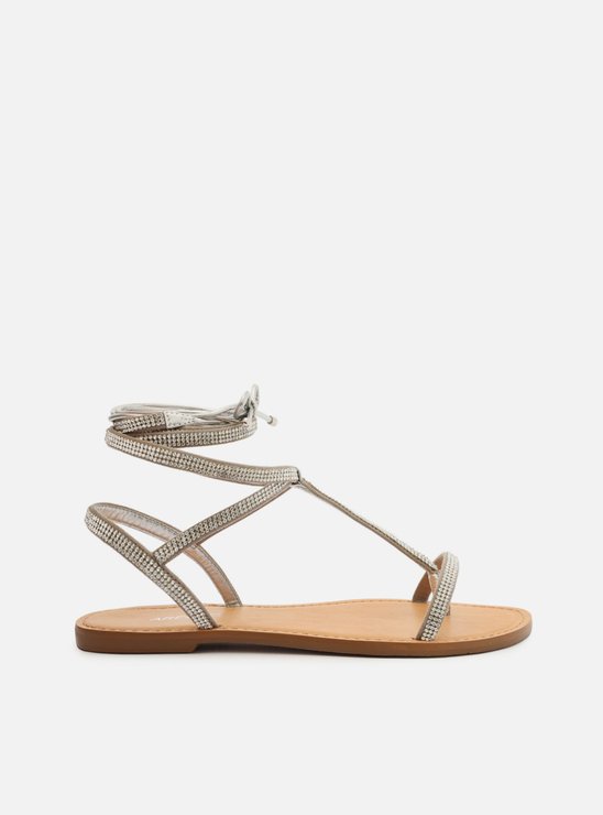 Rasteira Pedraria Prateada Amarração | Arezzo