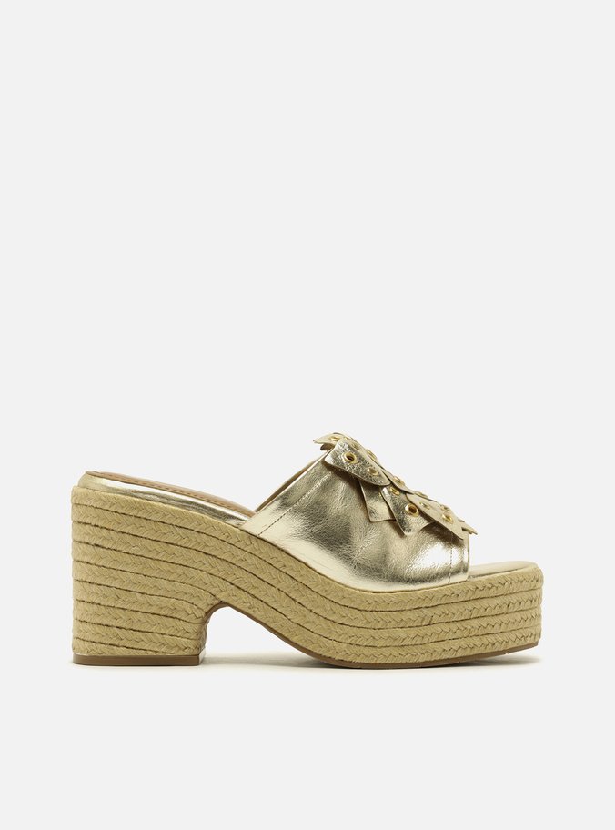 Sandália Dourada Salto Meia Pata Bloco Metalizada | Arezzo