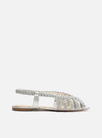 Sandália Rasteira Prateada Trançada Semi Fechada | Arezzo