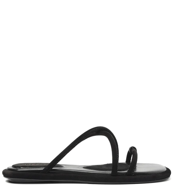 Rasteira Preta Nobuck Tiras | Arezzo