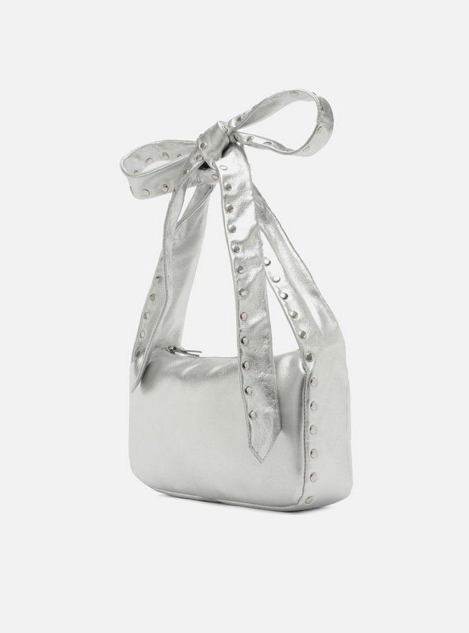 Bolsa Tiracolo Prateada Couro Média Laço | Arezzo