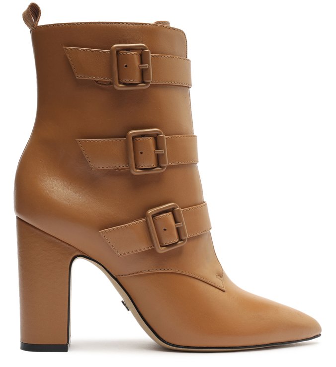 Bota Marrom Couro Salto Alto Tiras Fivelas | Arezzo