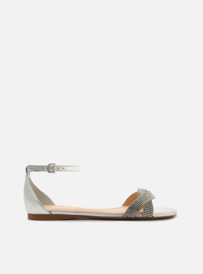 Sandália Rasteira Prateada Strass Special Ocassion | Arezzo