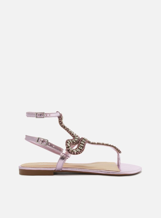 Sandália Rasteira Rosa Metalizado Pedras | Arezzo