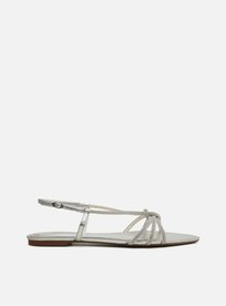 Sandália Rasteira Prateada Tiras Strass Nó | Arezzo