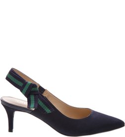 Scarpin Nobuck Laço Listra Salto Kitten Sea Blue | Arezzo