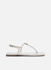 Rasteira Prateada Slim Bico Quadrado Pedraria | Arezzo