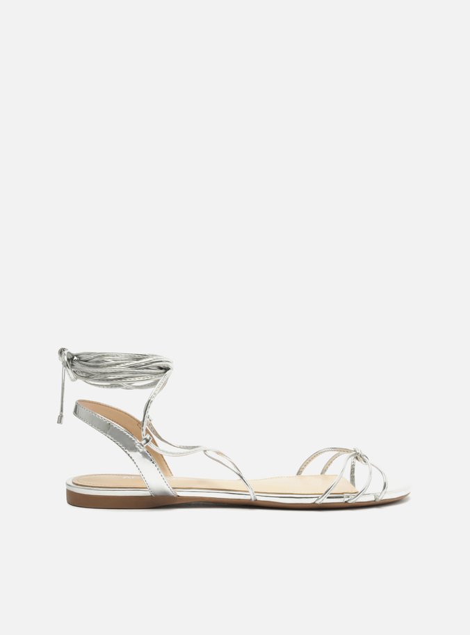 Sandália Rasteira Prateada Amarração Mykonos | Arezzo