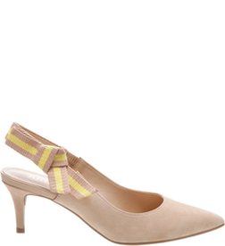 Scarpin Nobuck Laço Listra Salto Kitten Beige | Arezzo