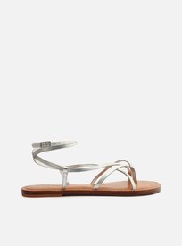 Sandália Rasteira Prateada Couro Tiras Multi | Arezzo