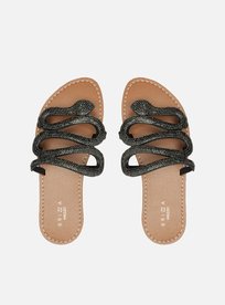 Rasteira Preta Bico Redondo Snake Strass Nancy | Arezzo