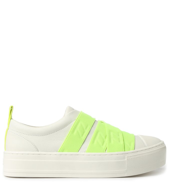Slip On Branco Couro Elásticos Verde Neon | Arezzo
