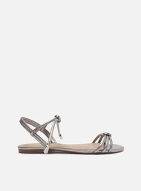 Sandália Rasteira Prateada Tiras Nó Camila | Arezzo