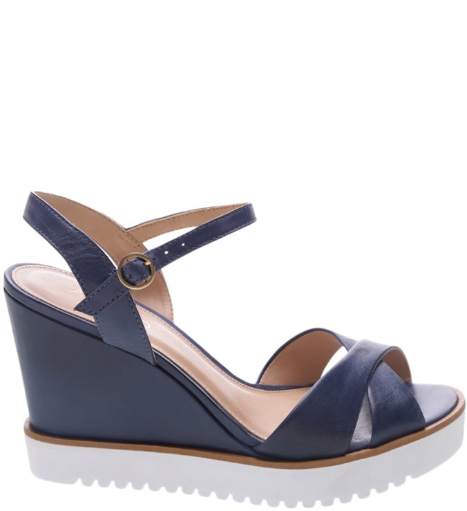Sandália Plataforma Couro Navy | Arezzo