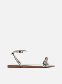 Sandália Rasteira Prateada Tiras Strass Nó | Arezzo