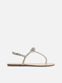 Sandália Rasteira Prateada Slim Laço Strass | Arezzo