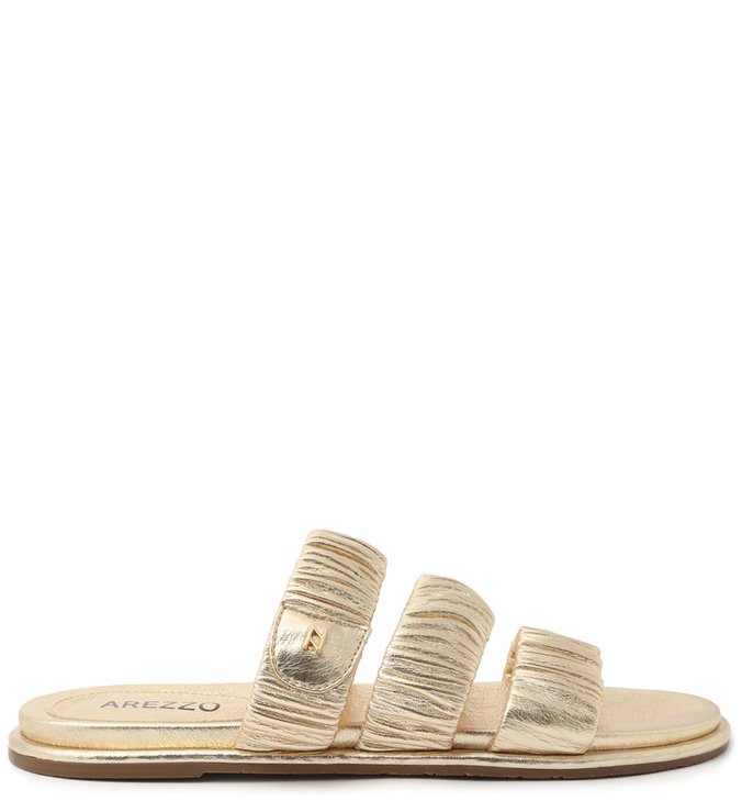 Rasteira Dourada Couro Tiras Drapeadas | Arezzo