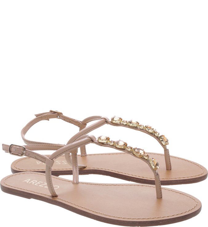 Sandália Rasteira Slim Cristal Nude Crema Arezzo