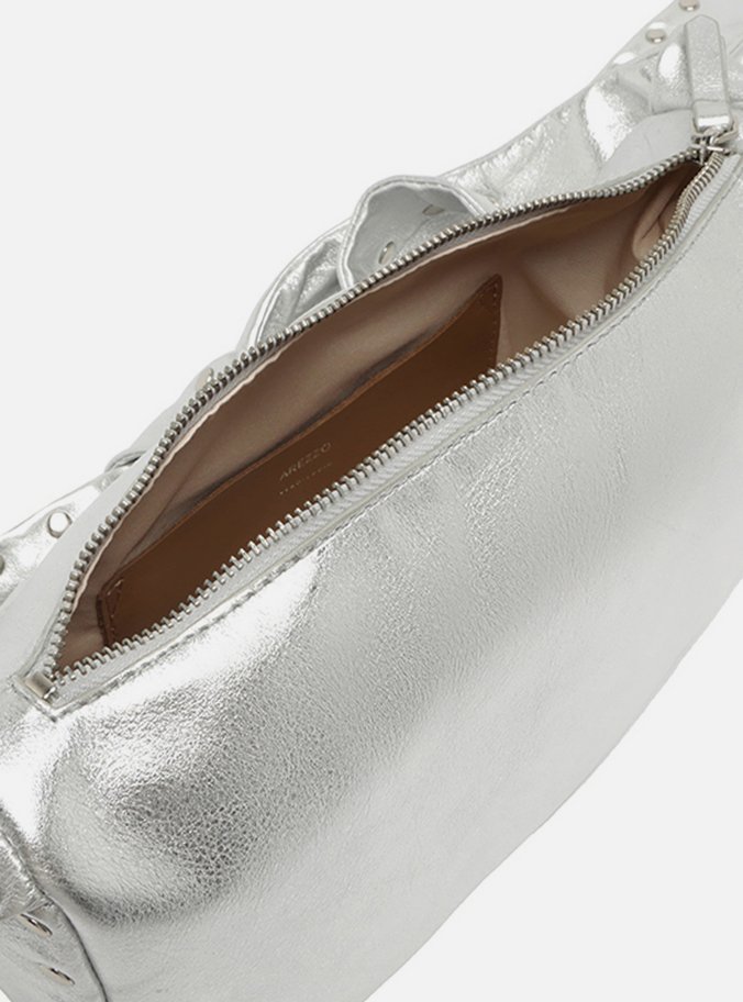 Bolsa Tiracolo Prateada Couro Média Laço | Arezzo