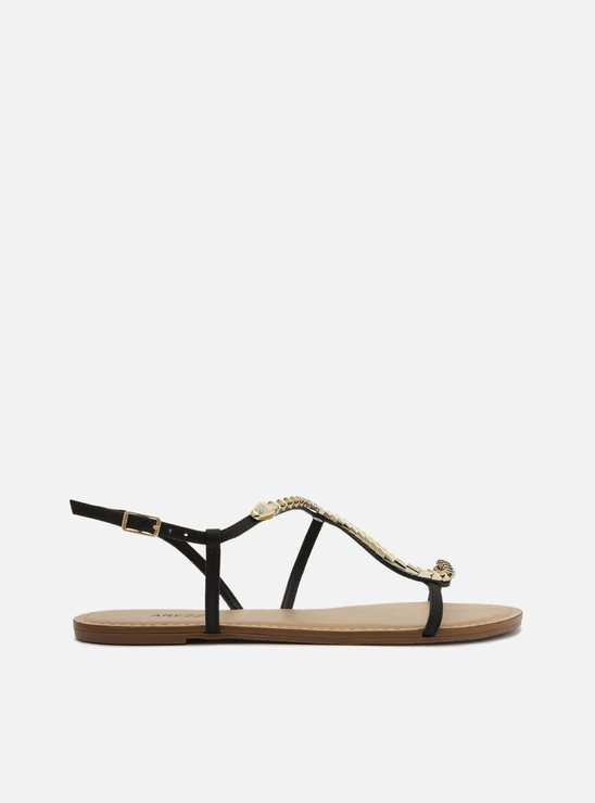 Rasteira Preta Tira Curva Pedraria Snake | Arezzo